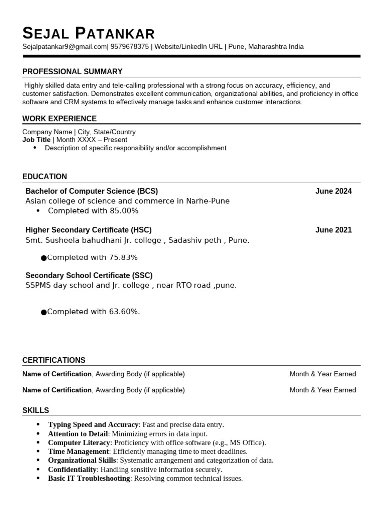 Resume Template Chronological | PDF | Communication | Computing