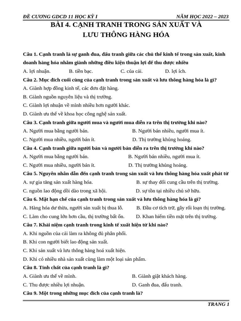 ĐỀ CƯƠNG GDCD 11-HK I | PDF