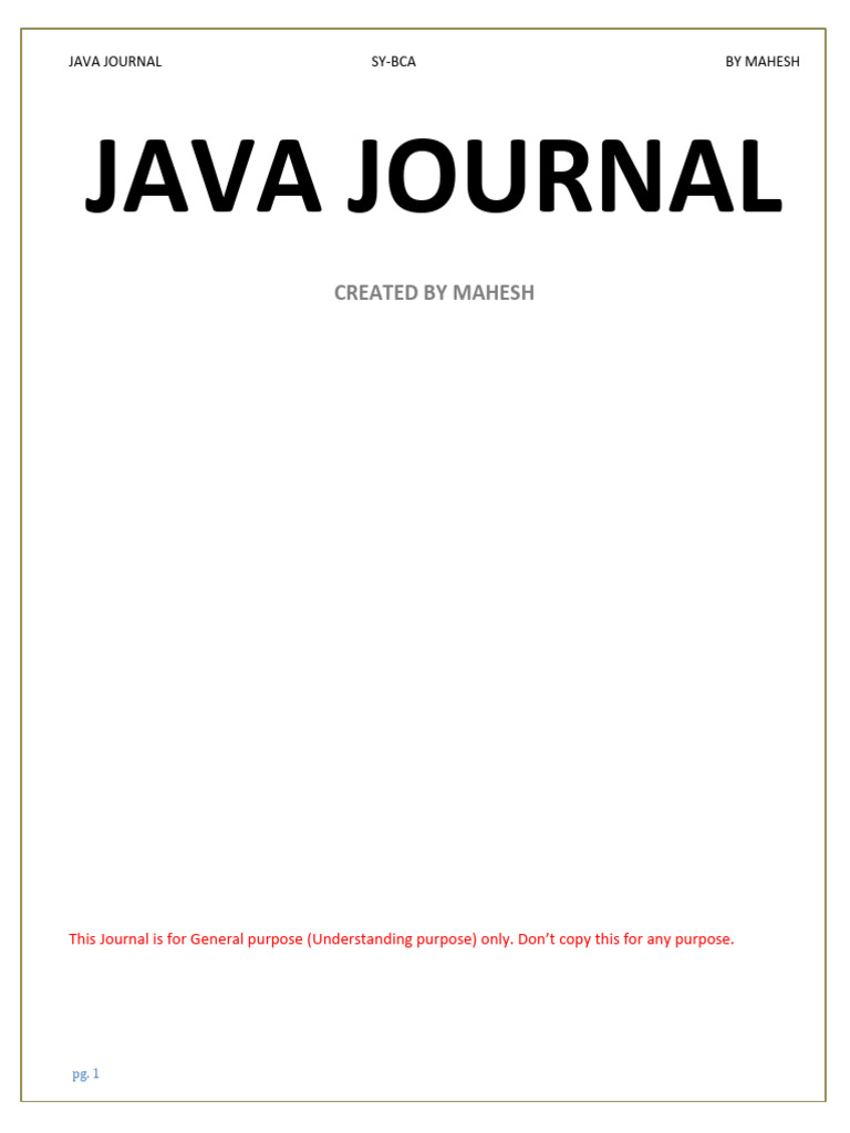 Java Journal by Mahesh | PDF | String (Computer Science) | Software