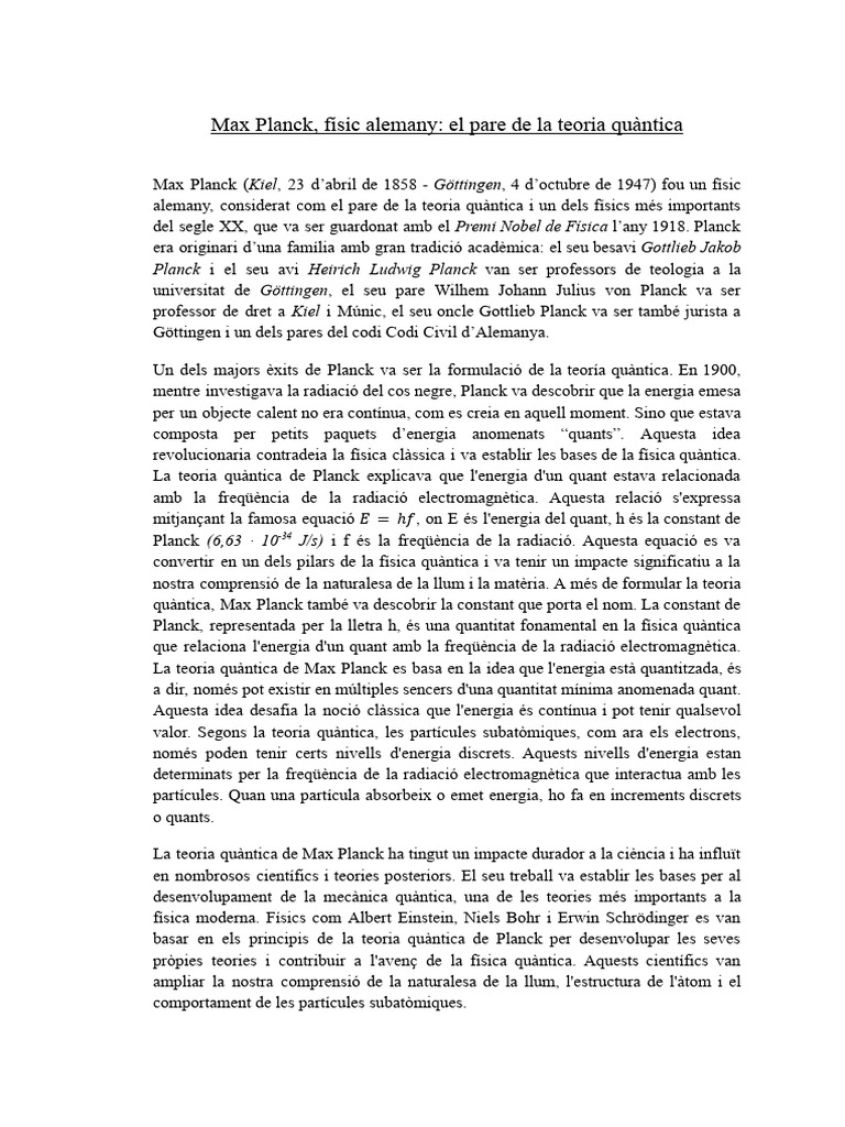 La Vida de Max Planck | PDF