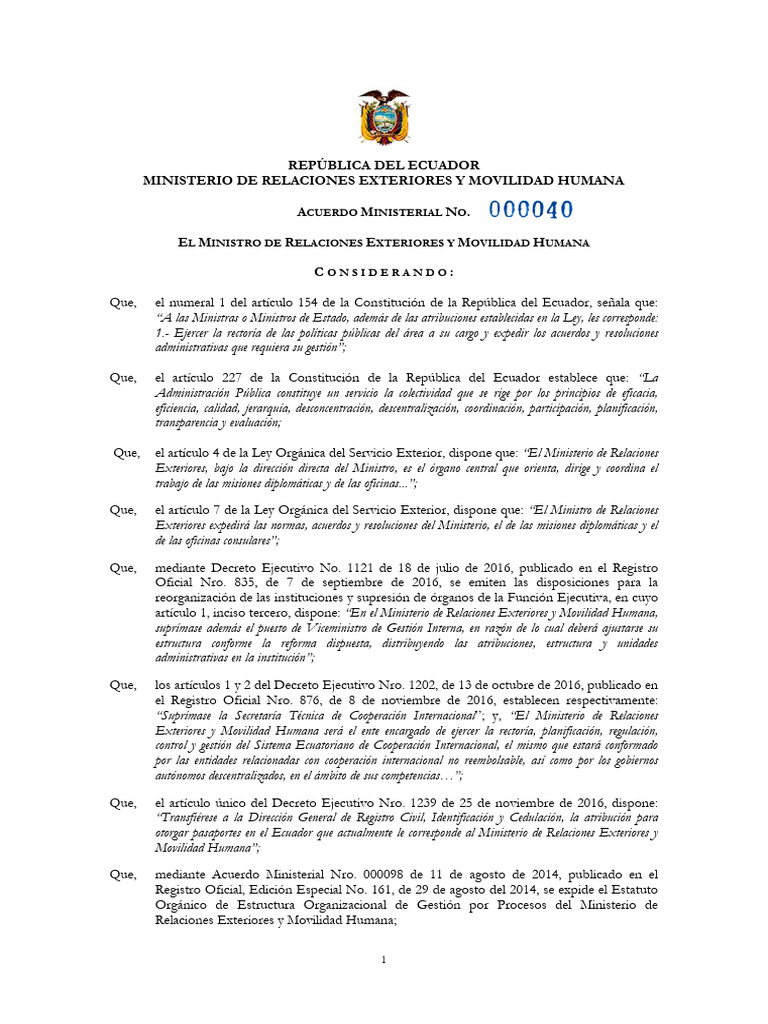 Acuerdo Ministerial Nro. 00040 - Estatuto Orgánico de Gestión Organizacional Por Procesos Del ...