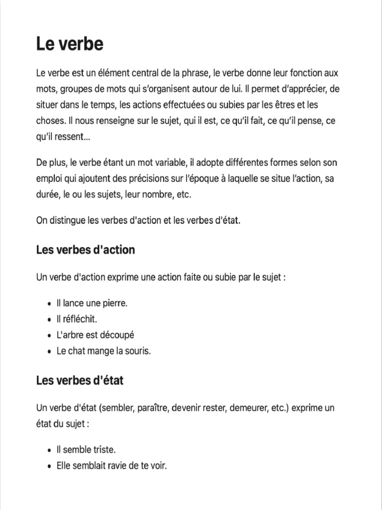 Le Verbe 1ere Annee College | PDF