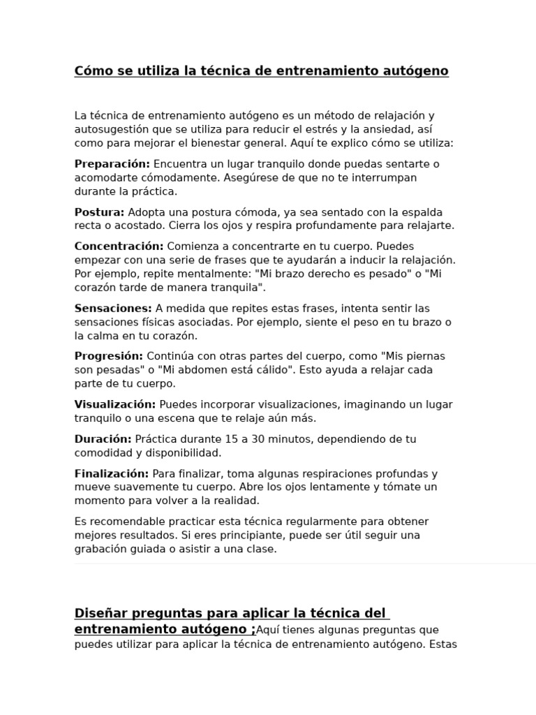 Guía de Entrenamiento Autógeno para Relajación | PDF | Conceptos ...