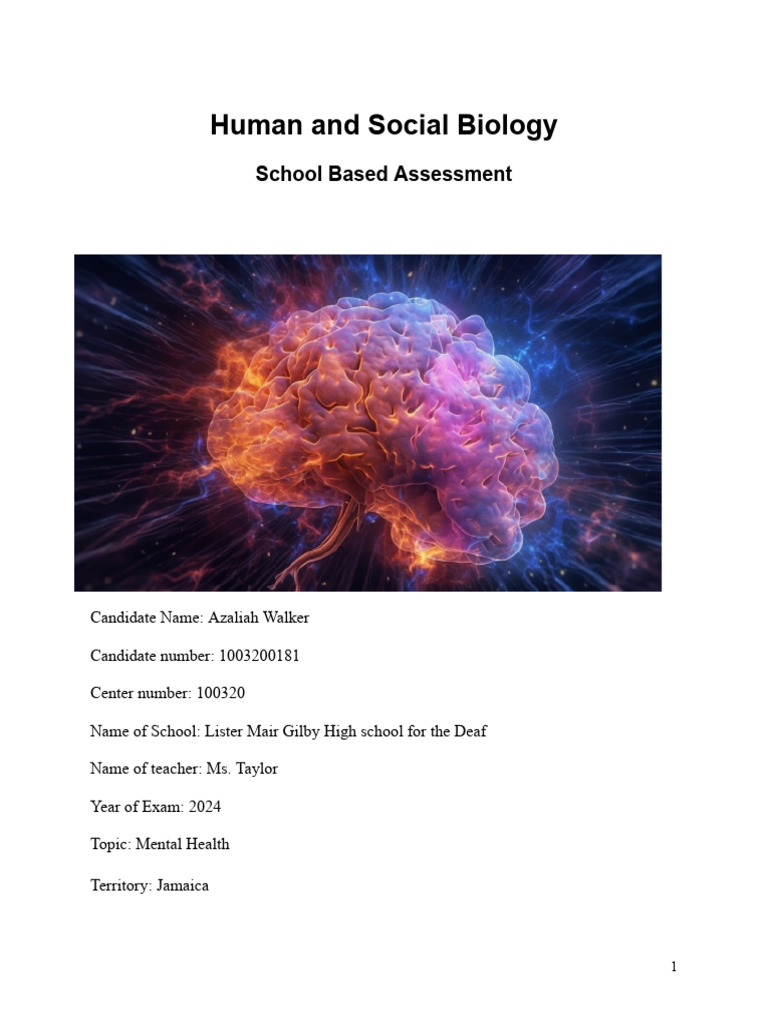 Human and Social Biology SBA Sample - Mental Health - Docs | PDF | Mental Health | Mental Disorder