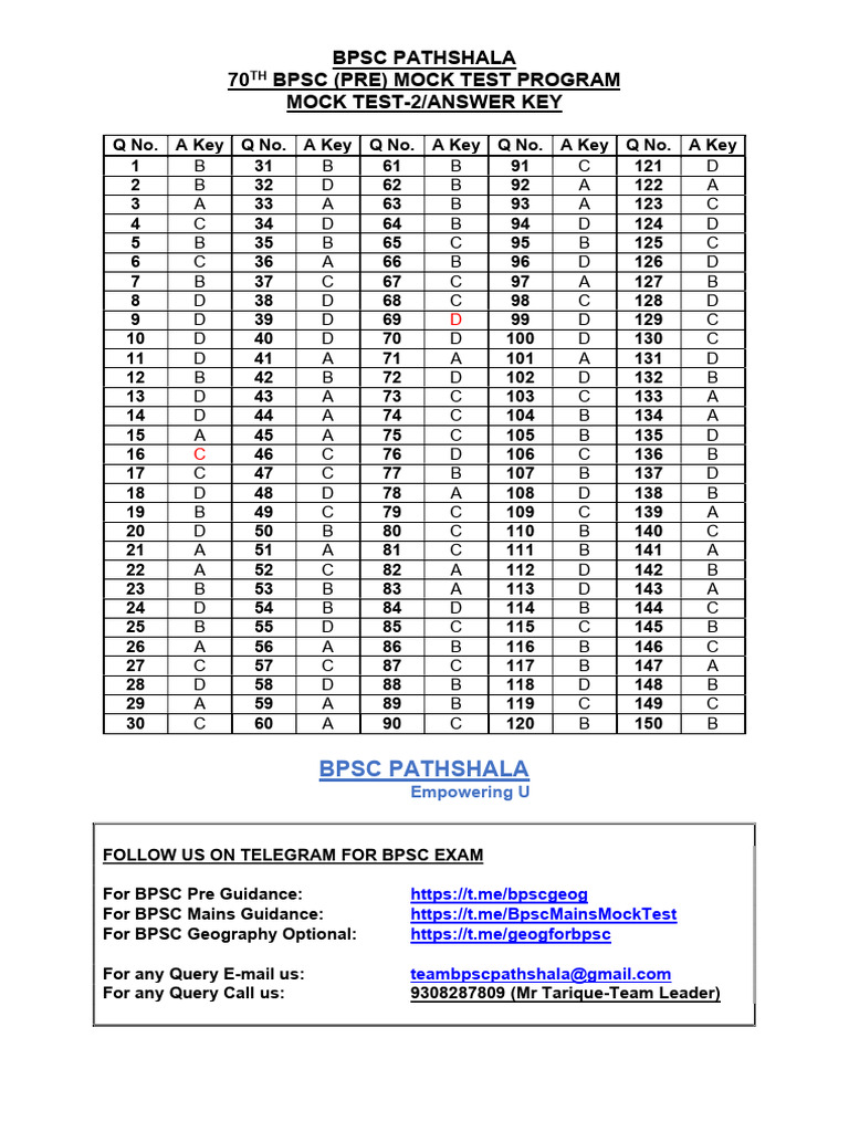 ANSWER KEY MOCK TEST-2 | PDF