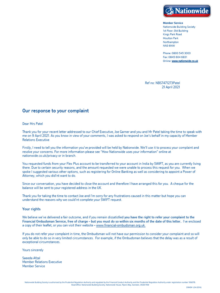 Nationwide Complaint Response Letter | PDF