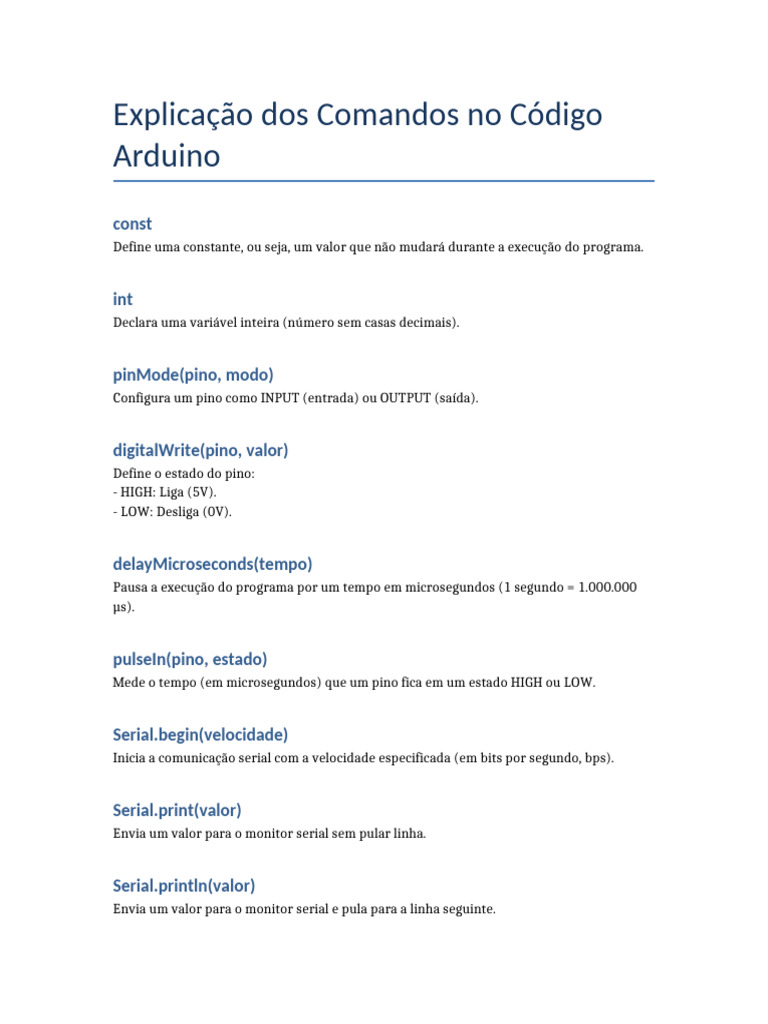 Explicacao Comandos Arduino | PDF