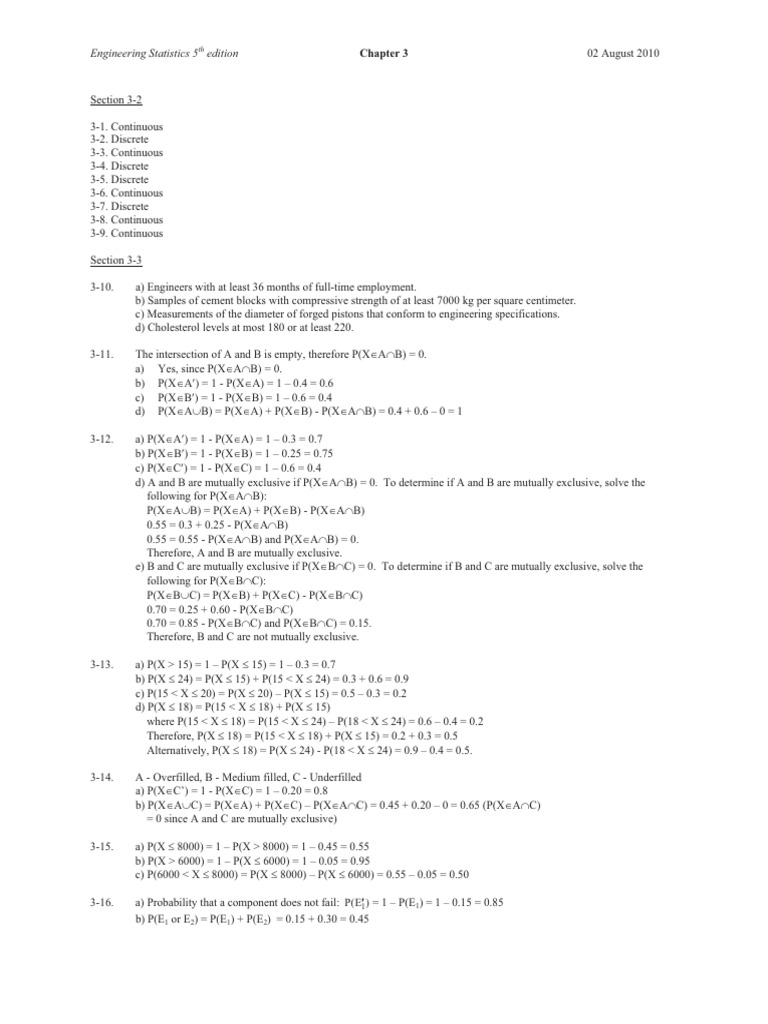 Solution Manual For Engineering Statistics 5th Ed - Douglas Montgomery, George Runger | PDF ...