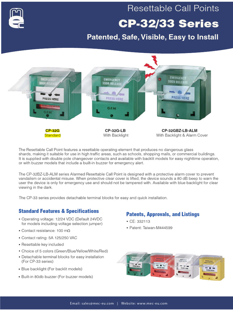 CP-32/33 Series: Patented, Safe, Visible, Easy To Install | PDF | Backlight | Electricity