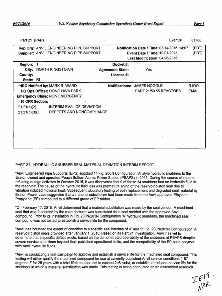 ML16125A360 USNRC Anvil Snubber Seal Recommendation | PDF | Nuclear ...