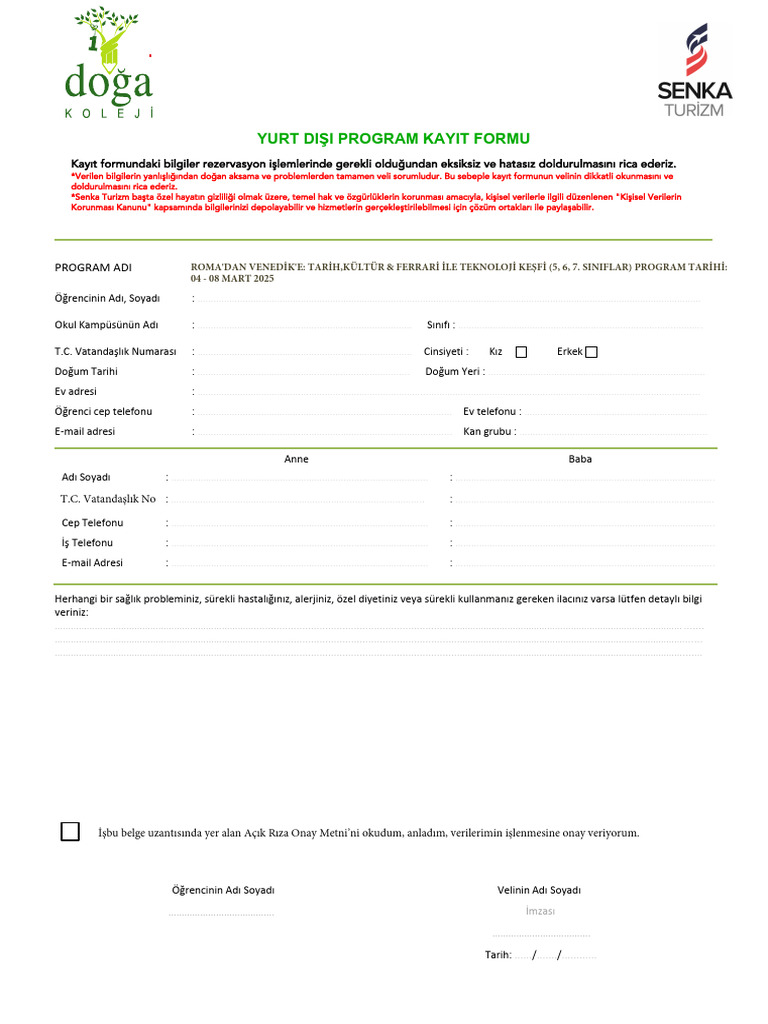 Öğrenci̇ Kayit Formu Ortaokul | PDF