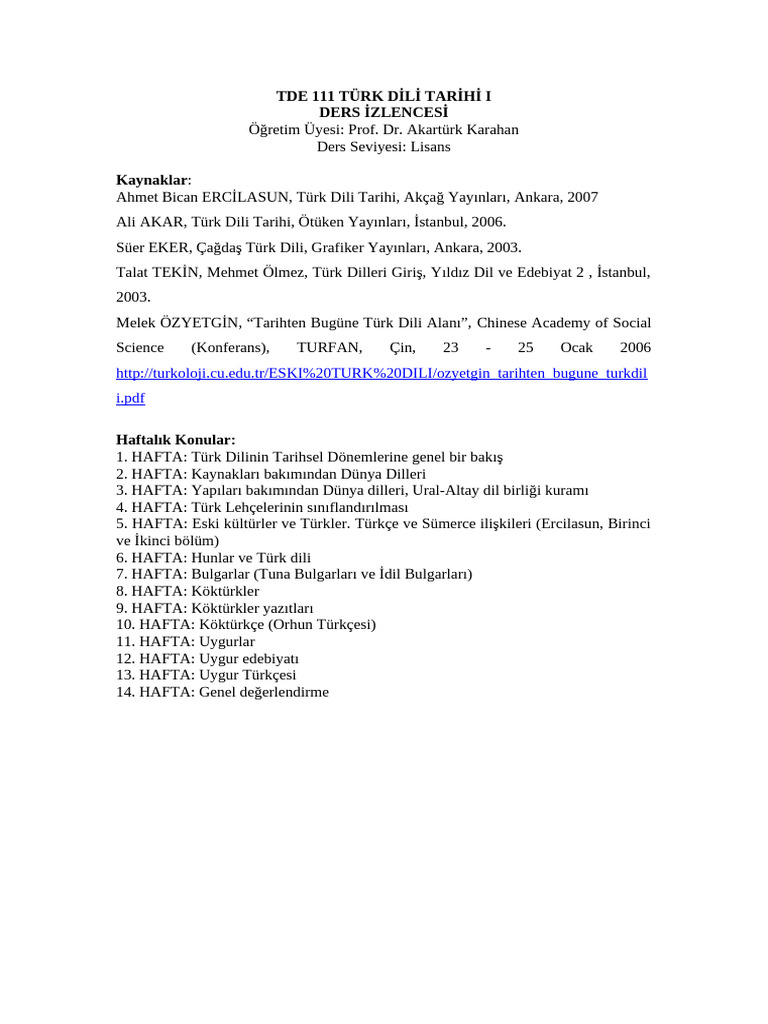 izlence-TÜRK DİLİ TARİHİ I | PDF