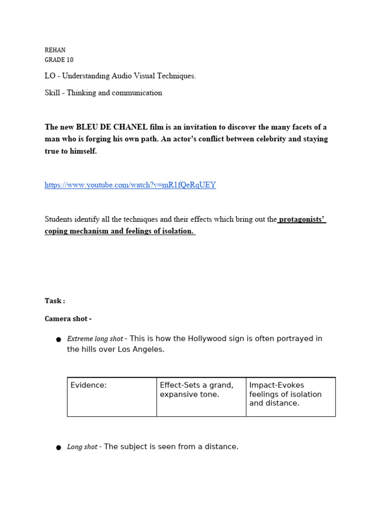 Task-VideoAnalysis REHAN GRADE 10 | PDF | Psychology