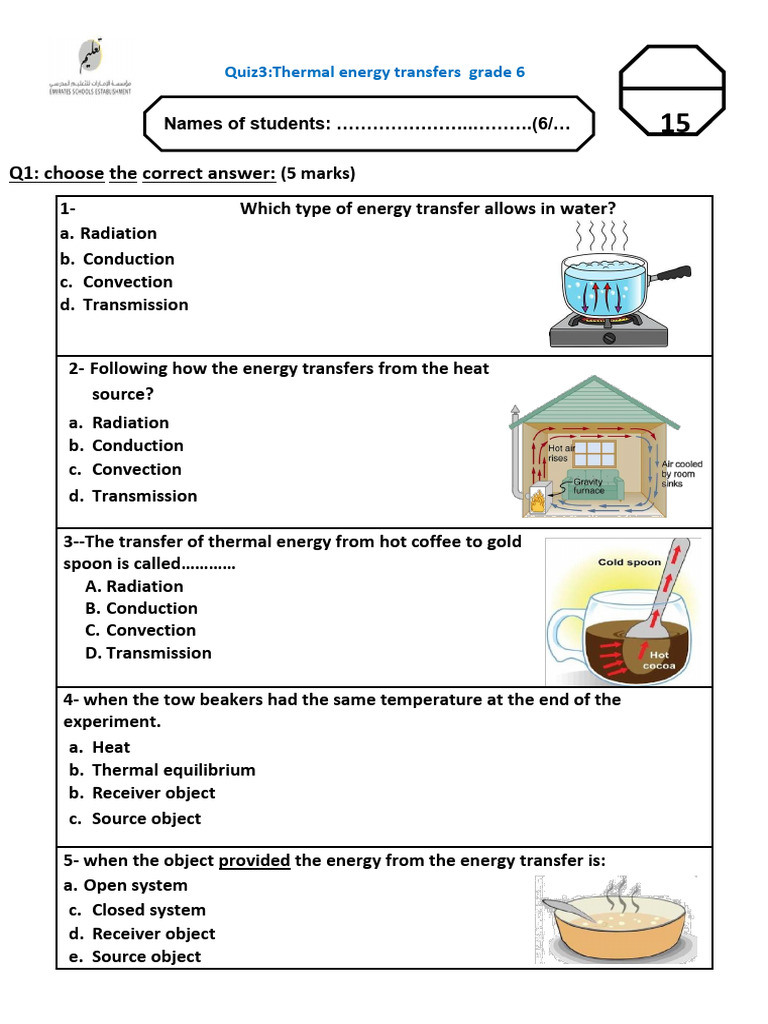 Quiz 3 Lesson 3 Thermal Energy Transfer Grade 6 Term 1 2024 2025 | PDF ...