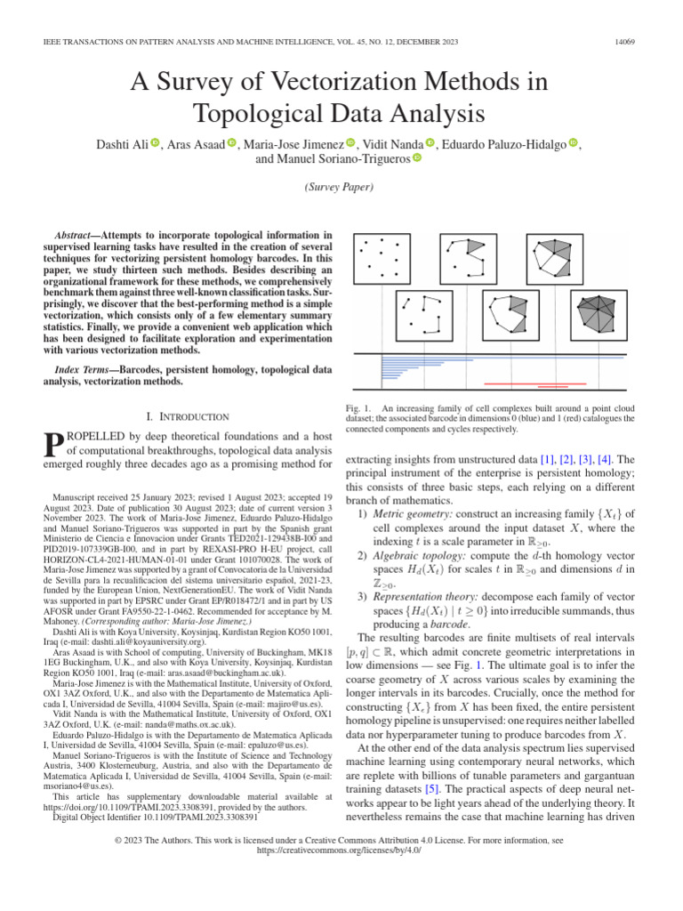 A Survey of Vectorization Methods in Topological Data Analysis | PDF | Curve | Vector Space