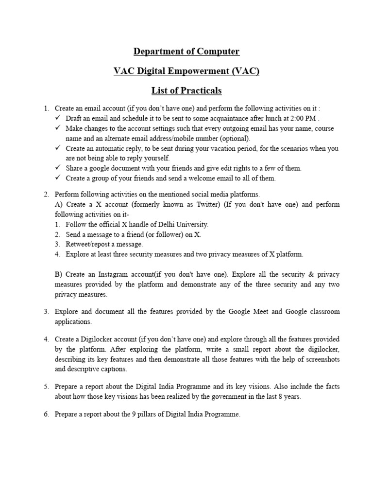 List of Practicals (Digital Empowerment) | PDF | Internet | Computer ...