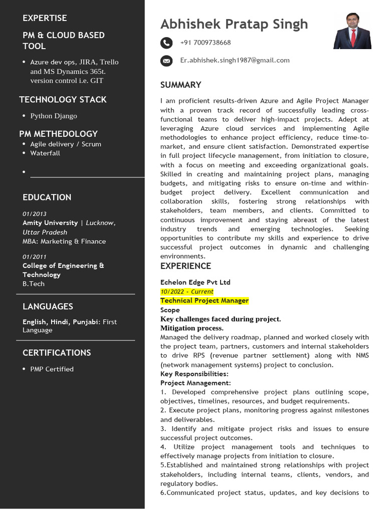 Abhishek_Singh_CV_Technical PM | PDF | Project Management | Agile Software Development