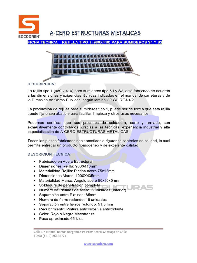 FICHA TECNICA REJILLA TIPO 1. Reja S 1 y S2 | PDF