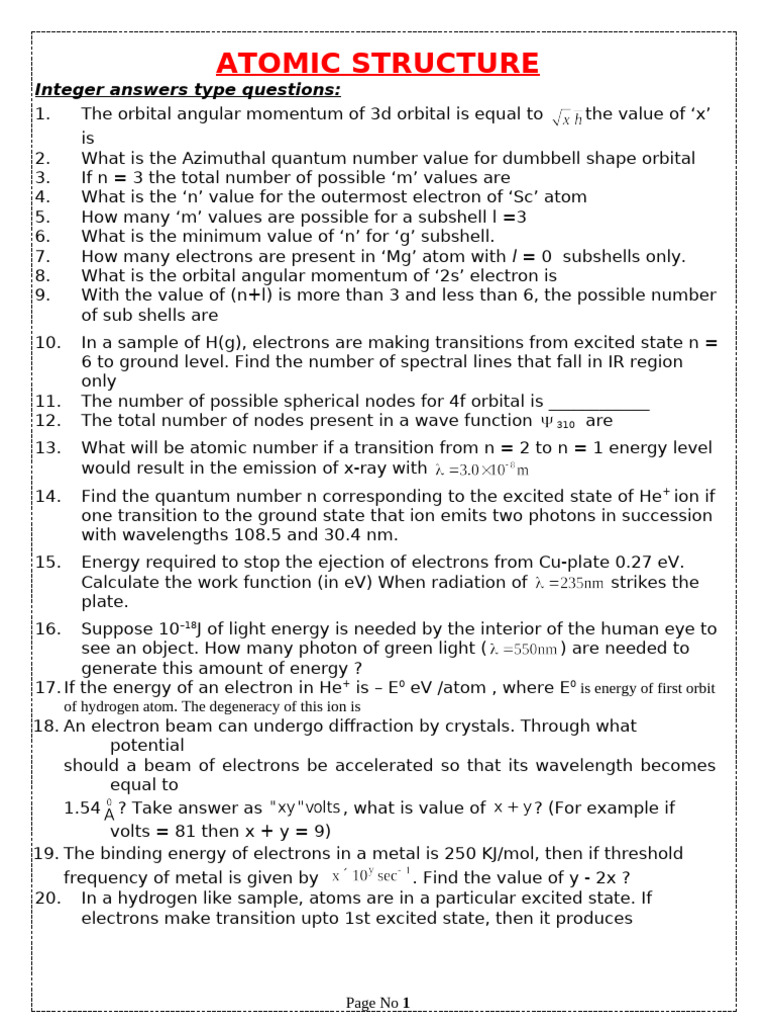 INTEGERS atomic structure | PDF | Atomic Orbital | Electron