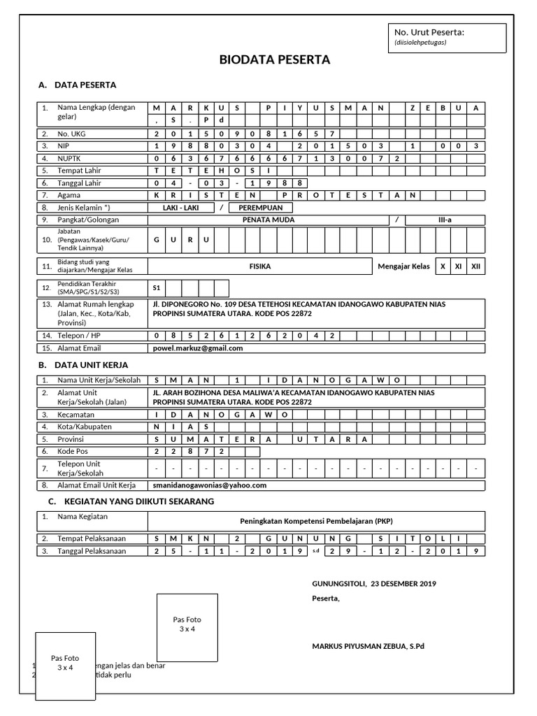 Form Biodata Peserta | PDF