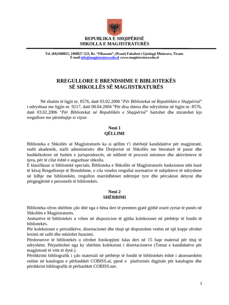 Rregullore e Bibliotekes Redaktuar Ccf9eda24e | PDF
