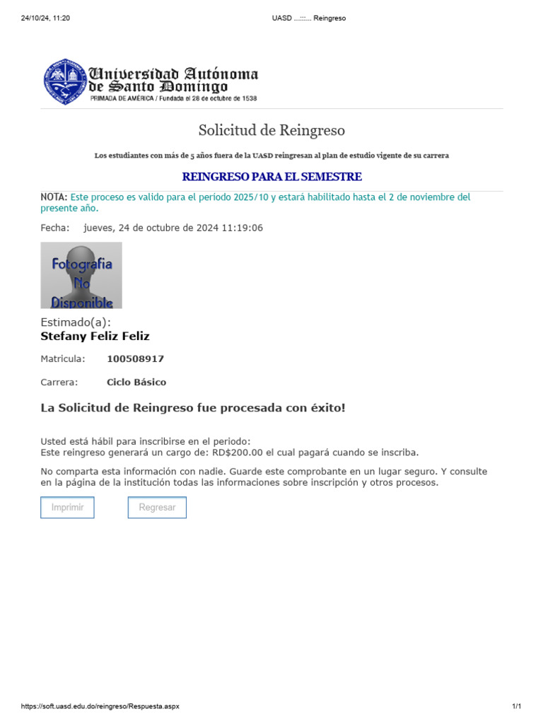 UASD ... - ... Reingreso | PDF
