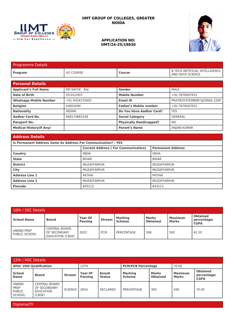 IMT Application Form for B.Tech AI | PDF | Arbitration