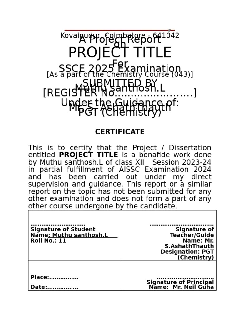 Cover Page For Chemistry | PDF