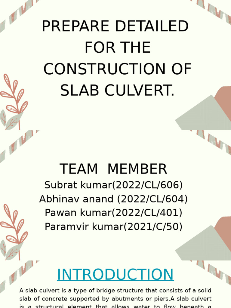 Prepare Detailed For The Construction of Slab Culvert | PDF | Concrete ...