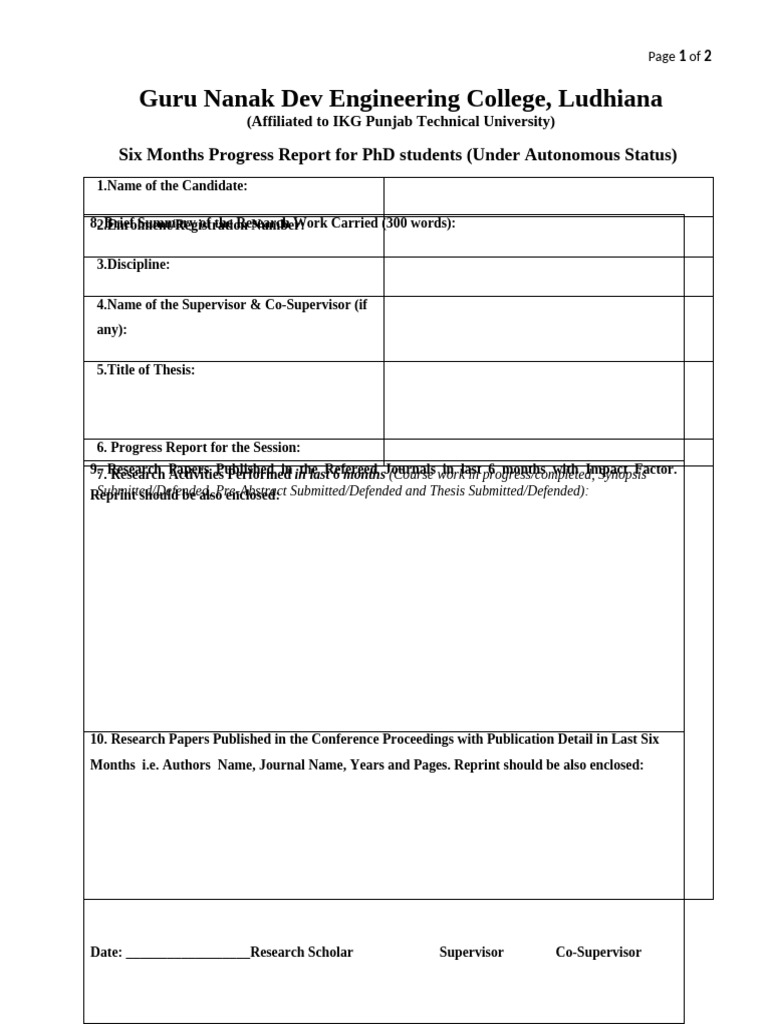 PhD Progress Report Template | PDF | Career & Growth | Business