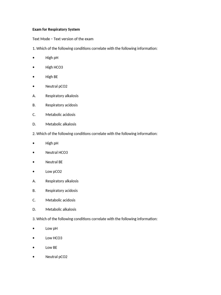 Exam For Respiratory System Pdf Physiology Respiration
