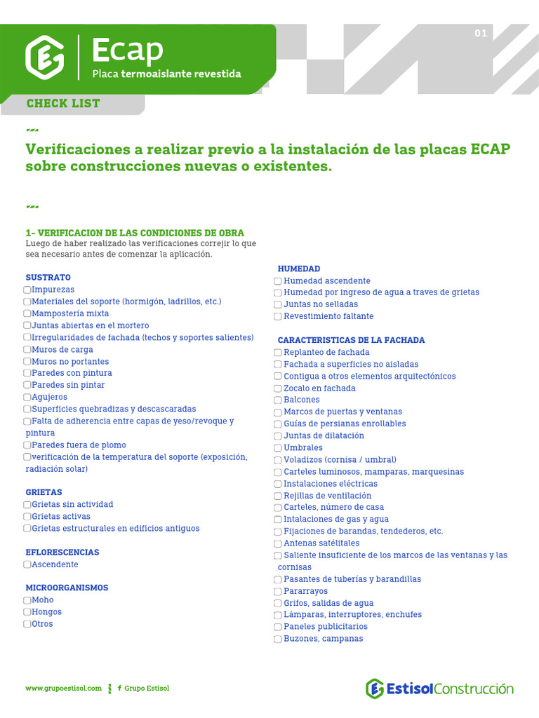 520.productos Construccion Ecap Checklist de Aplicacion | PDF | pared | Construyendo tecnología