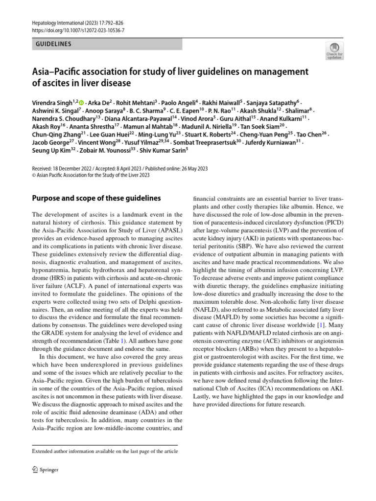 Apasl Ascites Guidelines | PDF | Cirrhosis | Medical Specialties