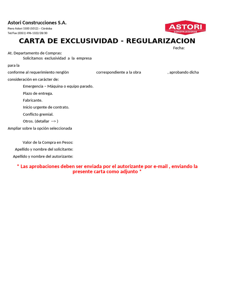 Carta de Exclusividad Acsa | PDF | Finanzas y dinero | Derecho