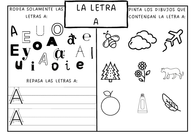 Ficha Letra A Lectoescritura Blanco y Negro | PDF