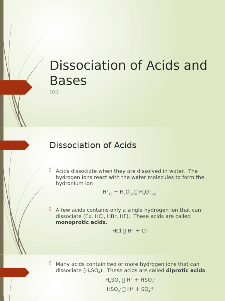 10 2 Dissociation Of Acids Pdf Acid Dissociation Chemistry