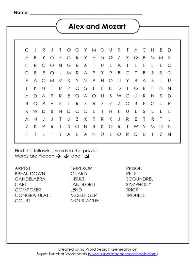 Word Search: Alex and Mozart | PDF | Word Search | Games Of Mental Skill