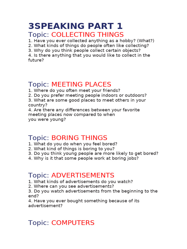 Speaking Part 1 | PDF