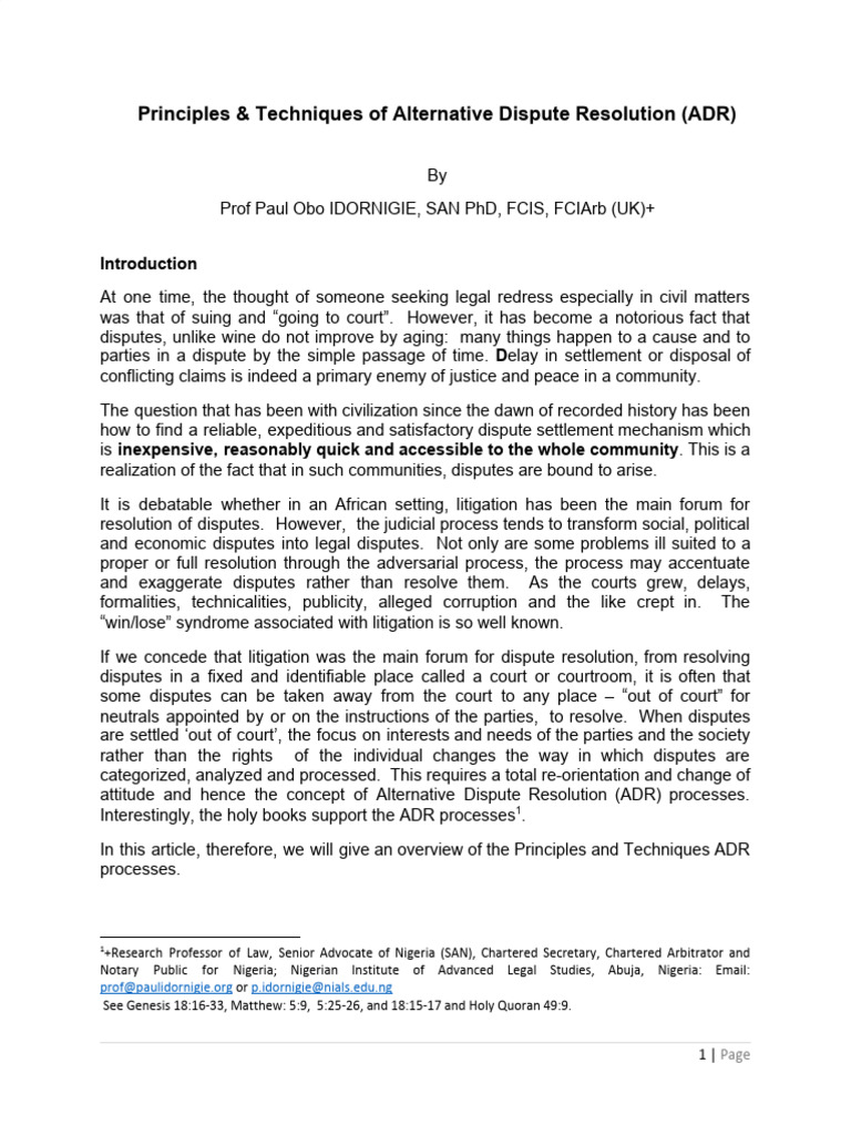 Principles and Techniques of ADR | PDF | Alternative Dispute Resolution ...