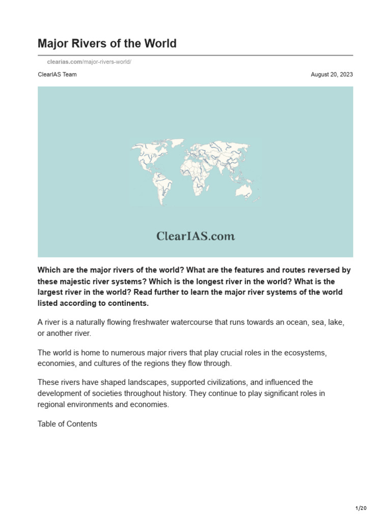 Major Rivers of The World | PDF | Danube | River