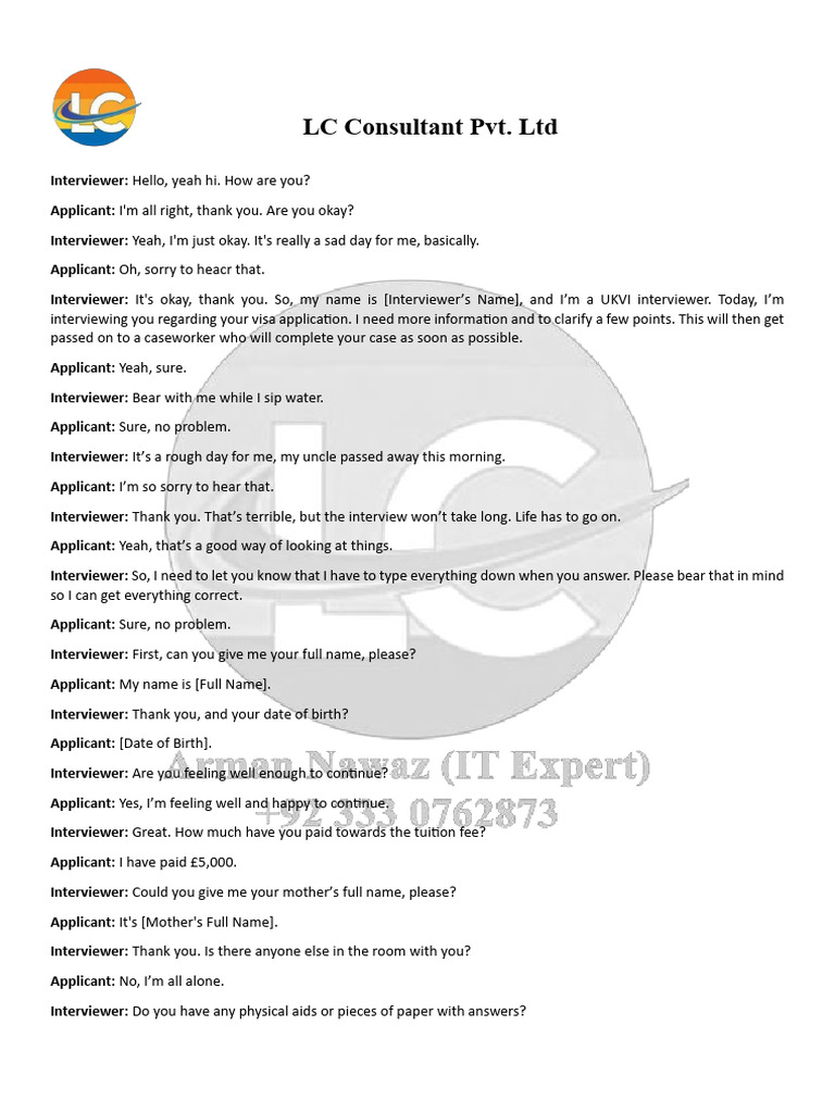 UK Embassy Interview Fully Updated LC Consultant | PDF | Marketing ...