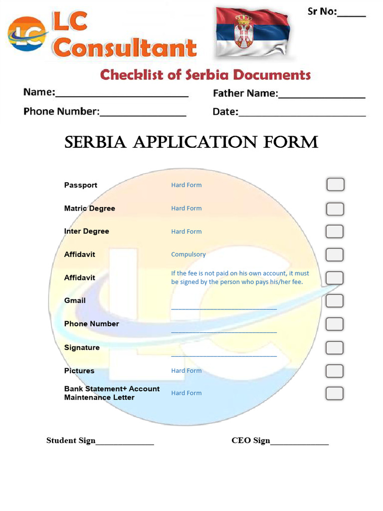 Doc Required for Serbia Form | PDF