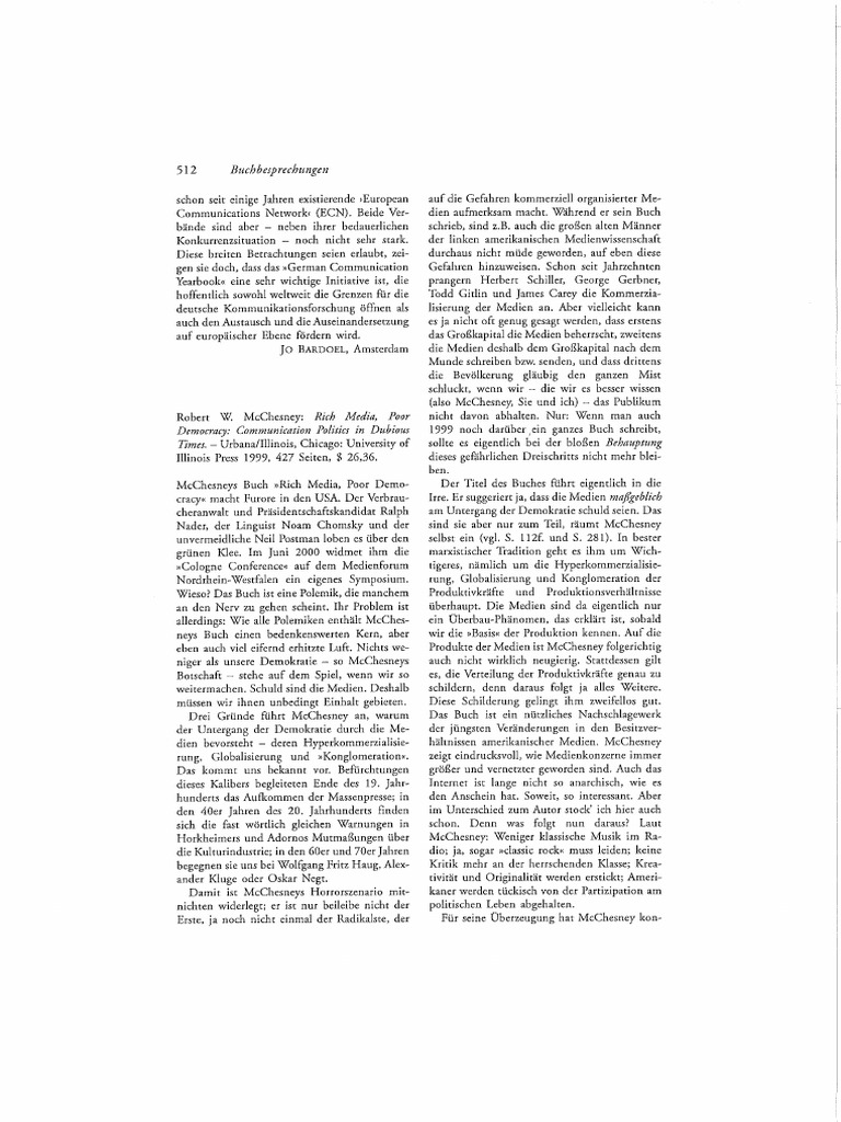 Robert W McChesney Rich Media Poor Democ | PDF