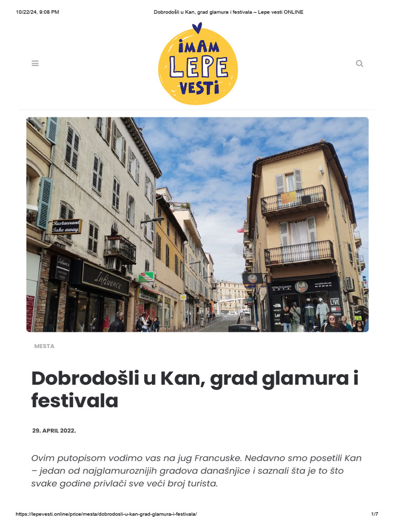 Dobrodošli U Kan, Grad Glamura I Festivala - Lepe Vesti ONLINE | PDF