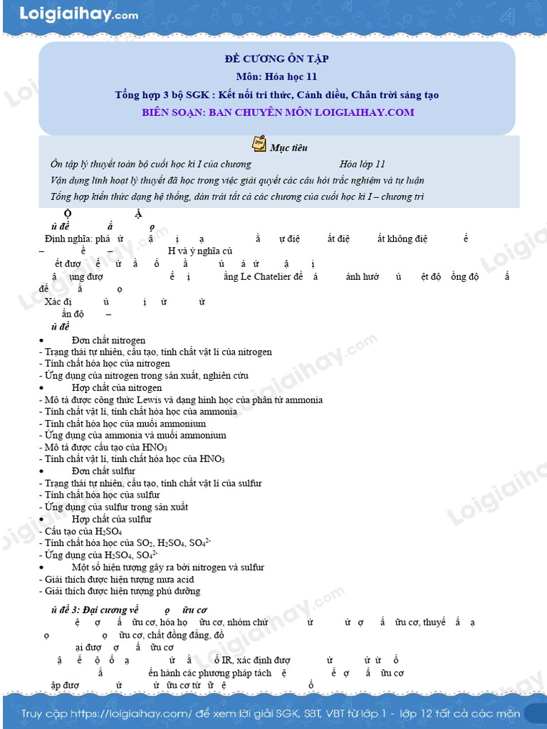 De Cuong On Tap Hk1 Hoa 11 Co Dap An 1701243192 | PDF