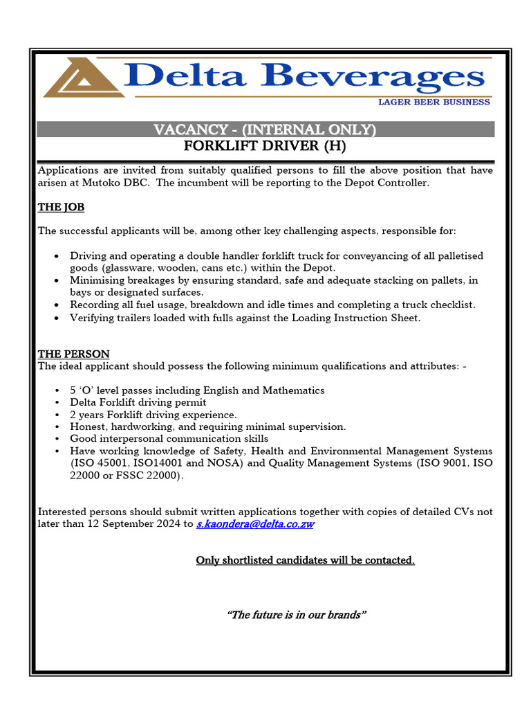 ADVERT - Forklift Driver Mutoko DBC | PDF | Business