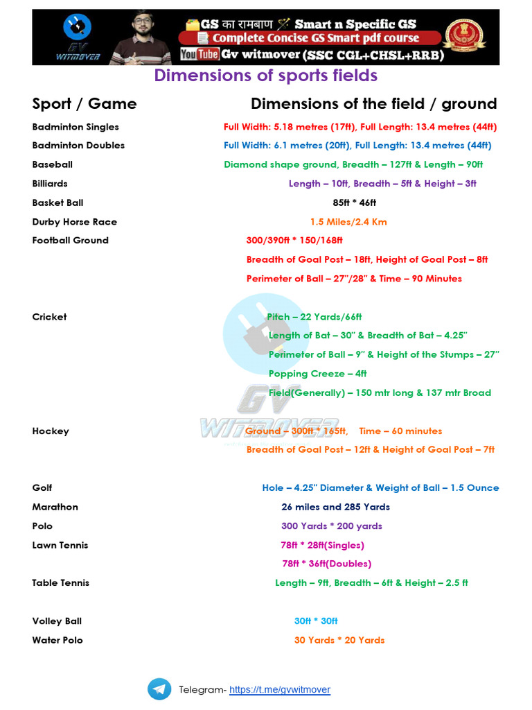 Sports Field Dimensions Overview | PDF