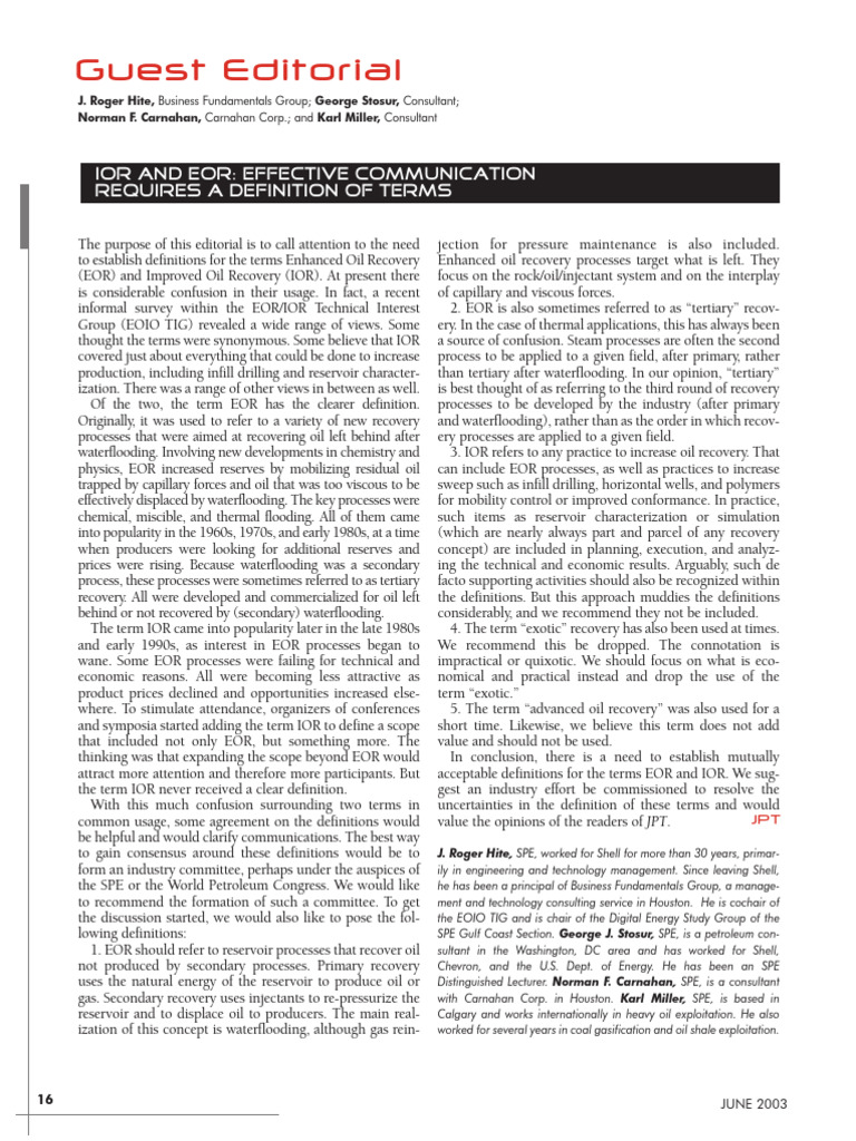 IOR and EOR - Effective Communication Requires A Definition of Terms | PDF | Enhanced Oil ...