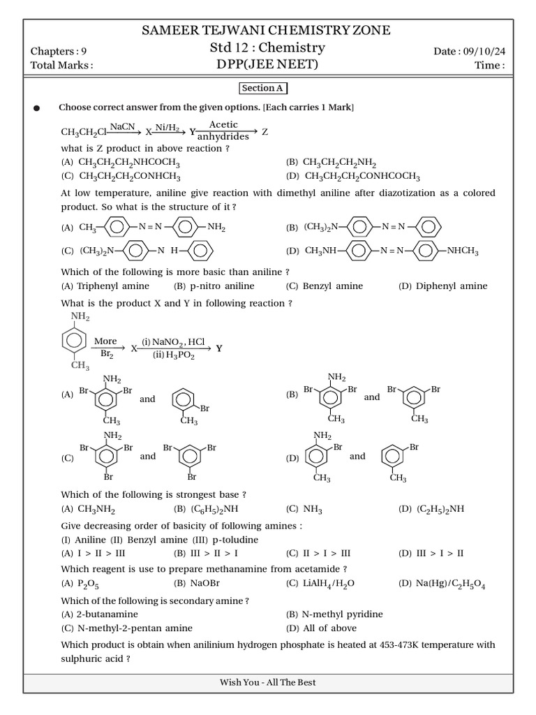 Amines Dpp(jee neet) | PDF | Amine | Acid