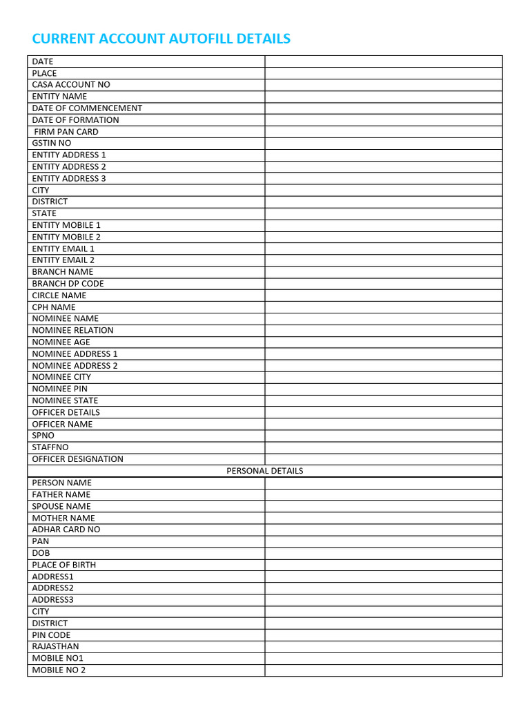 Current Account Autofill | PDF | Transaction Account | Corporate Jargon